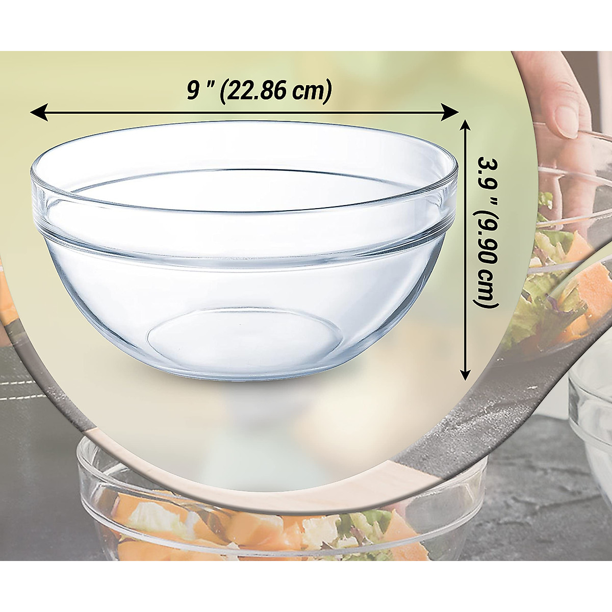 Salad Serving Bowl for Kitchens, Parties, Holidays, and Celebrations - Serving 9-inch Bowls - Reusable BPA free - 124 oz. Capacity, Set of 3