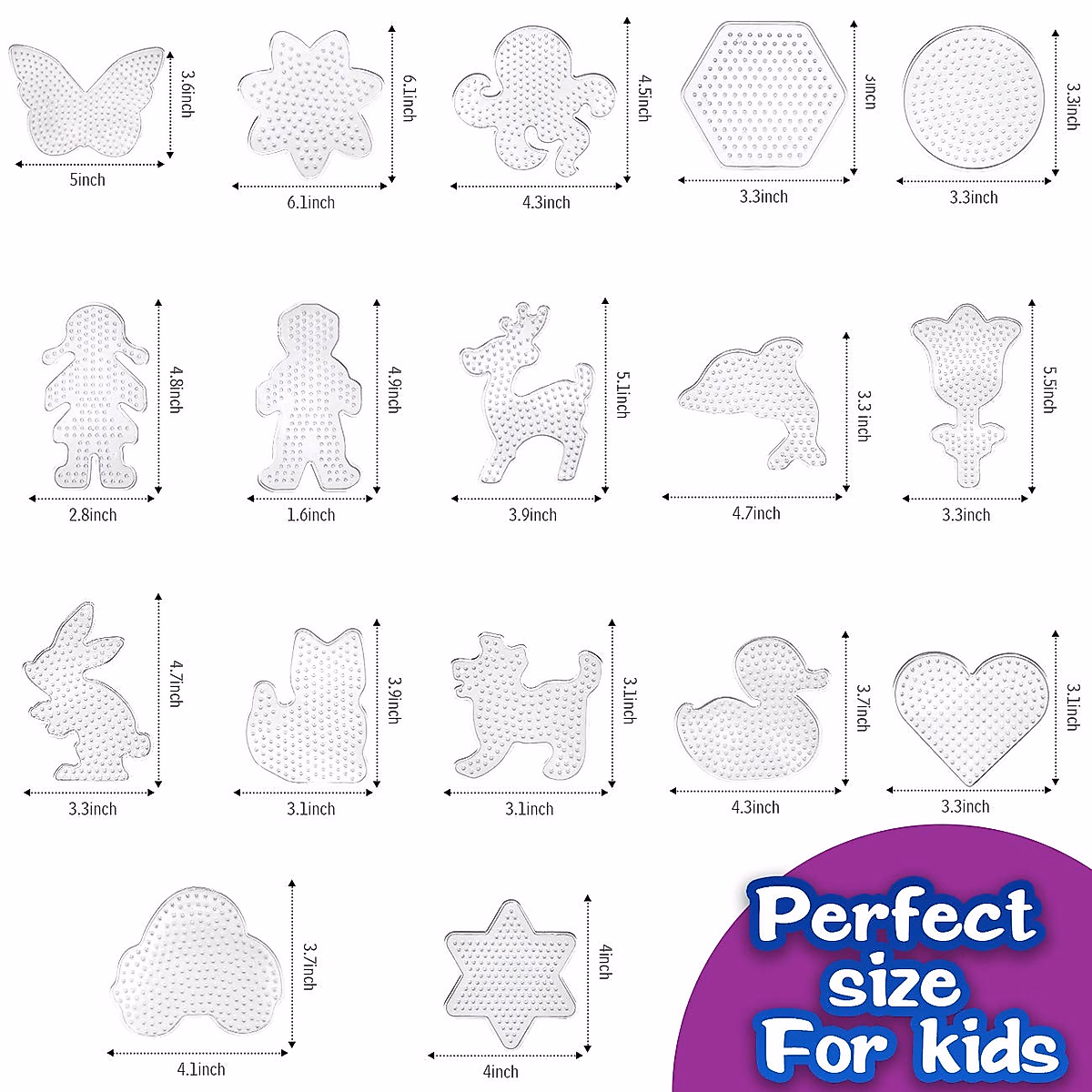 20 PCS 5mm Fuse Beads Boards Clear Plastic Fuse Beads Pegboards with 20 Colorful Cards, 4 Tweezers, 10 Hang Ropes, 10 Keychains, 20 Small Hoops and 10 Holders for Kids DIY Craft Beads