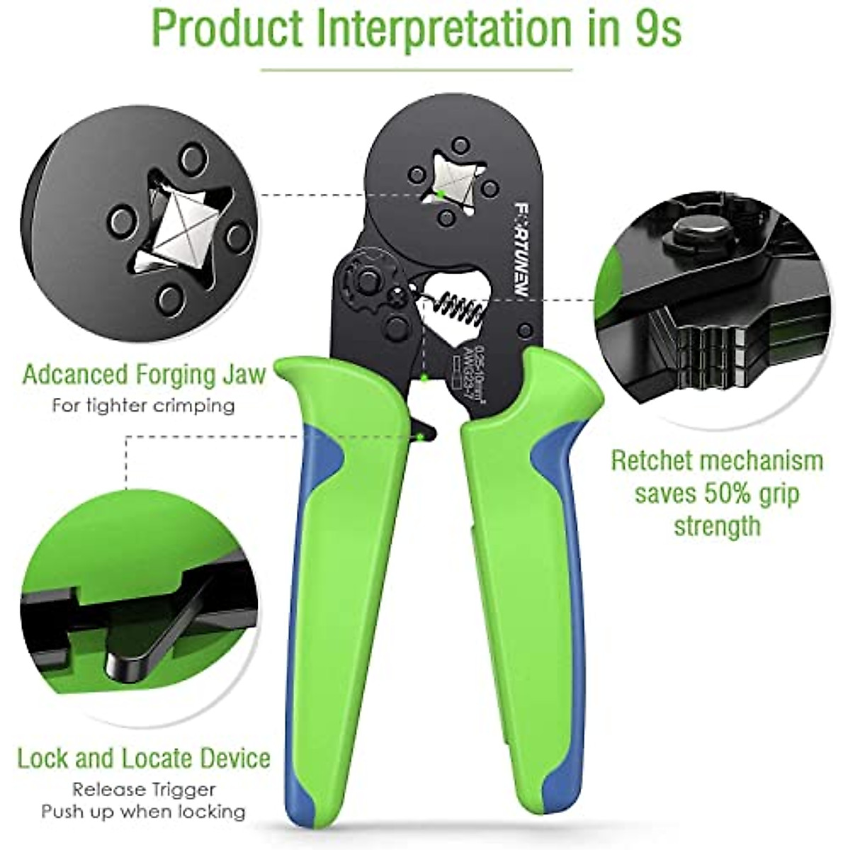 Ferrule Crimping Tool - FORTUNEW® Self-adjustable Wire Crimping Tool Kit AWG 23-7（0.25-10 mm²） with 1200 terminals crimping tool set