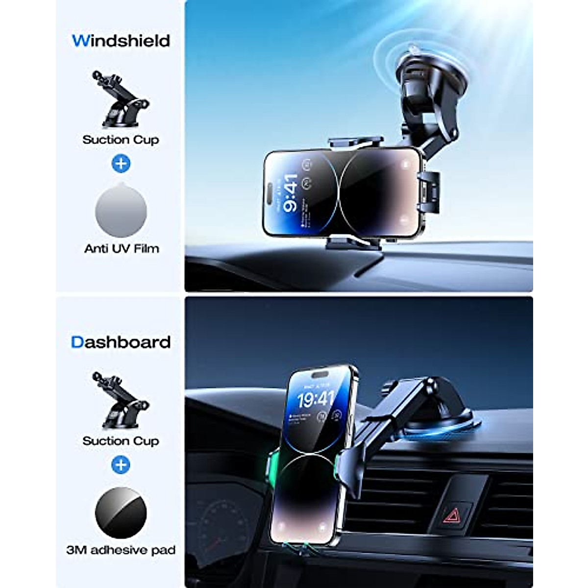 VICSEED Phone Mount for Car with [Anti-melting Anti-UV Film] Strong Power Suction Cup Dashboard & Windshield Car Phone Holder Mount Durable Hands-Free Universal Cell Phone holder for All Mobile Phones