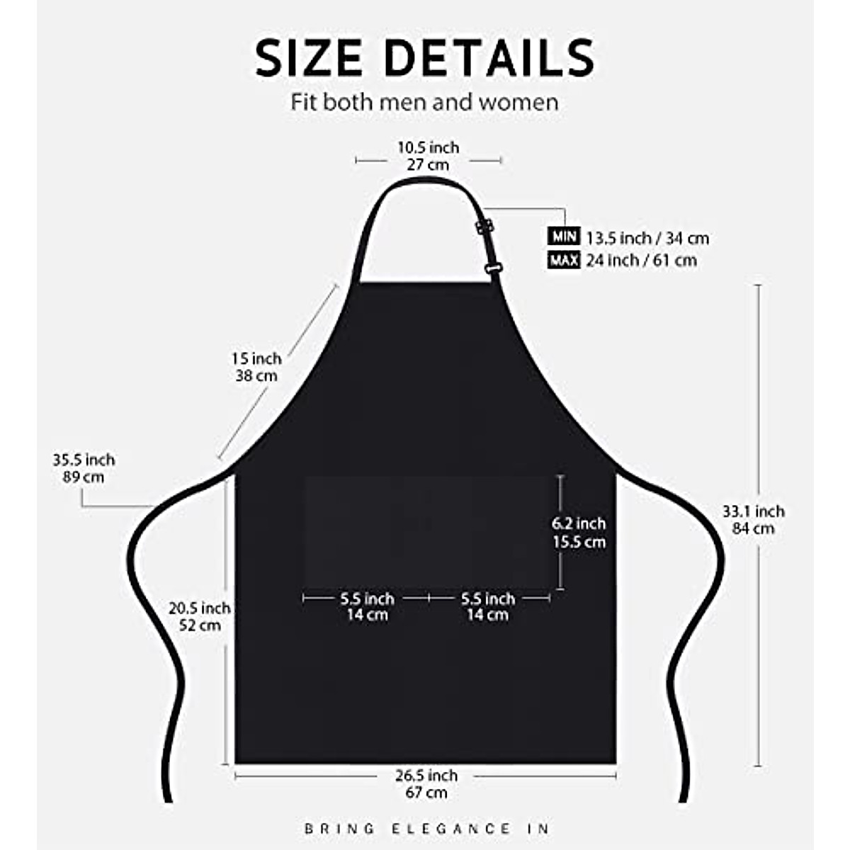 Syntus 2 Pack Adjustable Bib Apron Thicker Version Waterdrop Resistant with 2 Pockets Cooking Kitchen Aprons for Women Men Chef, White & Black