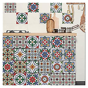 Tile Stickers Country Style Green Stick On Tiles Bathroom PVC Self Adhesive Wall Tiles Kitchen Stick On Wall Tiles Waterproof Peel and Stick Floor Tiles Self Adhesive Tiles for Walls