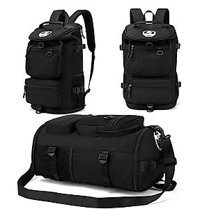 Solid color gym duffel bag backpack, wrestling bag,with shoe compartment, 4 kinds of back method waterproof travel sports walking laptop Lightweight (B-Black)