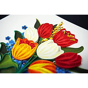 Flower Quilling Cards - Unique Paper Handmade Greeting Cards For Christmas, Birthday, Love, Anniversary, Mother's Day, Thank You, Valentine - Color Art Quilled Cards Gift (Tulips)