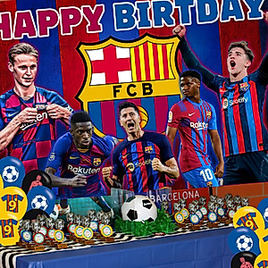 Barcelona Birthday Party Decoration,Soccer Party Photo Background 5 x 3 FT and 18 Pcs Balloon,Football Merch Party Backdrop Supplies