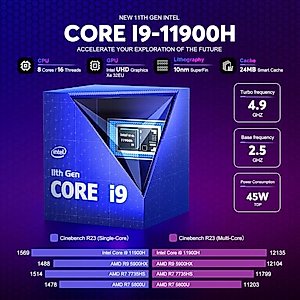 [Mini Gaming PC] Intel Core i9-11900H, up to 4.9GHz, 16GB DDR4 Dual Channel 512GB M.2 NVMe SSD, Mini PC [3 Adjustable Mode/RGB Lights] Mini Computers 4K Triple Display, Desktop Computer WiFi6, BT5.2
