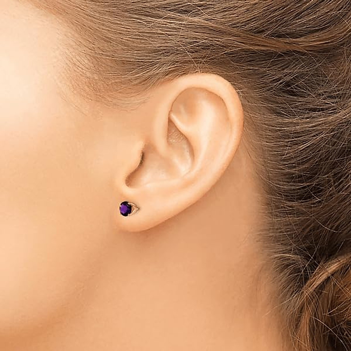 14K Yellow Gold 5mm Purple Amethyst Studs Gemstone Earrings February Birthstone Jewelry