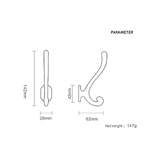 Goo-Ki Vintage Retro Antique Brass Zinc Alloy Coat Hooks - Affordable Luxury Coat Hoooks Hardware for Bedroom, Kitchen, 6 Pack