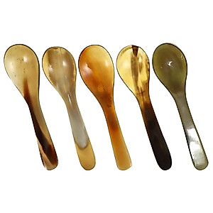 Uonlytech 5Pcs Buffalo Horn Caviar Spoons, Small Dessert Spoons Ox Horn Coffee Spoons Dinner Serving Spoon for Kitchen Flatware Supplies Coffee Spoon