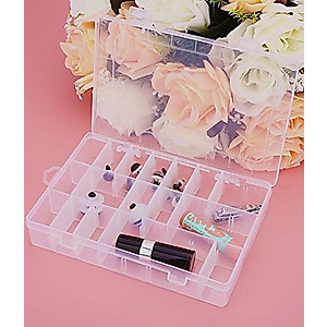 wankausonline 2 Pack Clear Dividers Box 24 Grids Adjustable Plastic Jewelry Organizer and Storage Container for DIY Art Clear Craft Box