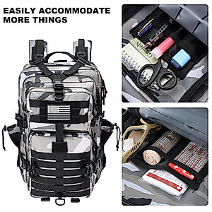 Hannibal Tactical 45L MOLLE Assault Pack, Tactical Backpack Military Army Camping Rucksack with Bottle Holder, 3-Day Pack Trip w/USA Flag Patch, D-Rings, Urban
