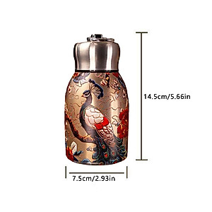 Insulated Tumblers with Lid, Portable Peacock Stainless Steel Vacuum Thermos Cup, Travel Coffee Mug, Leak Proof Double Walled Coffee Tumbler for Iced and Hot Drinks