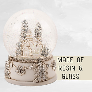 NAT & Jules Beautiful Snowy Church & Pine Tree Scene 6 x 4 inch Musical Glitter Snow Globe: Plays Tune We Wish You A Merry Christmas - Perfect Accent Décor for The Holidays or Everyday, Church Scene