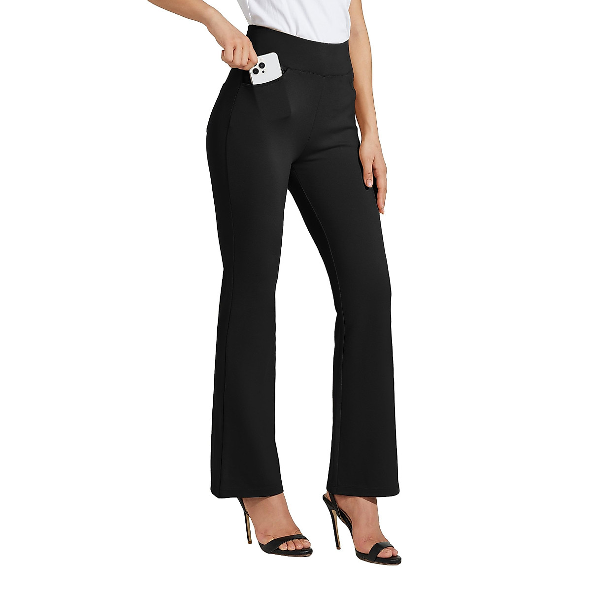 Willit Women's Yoga Dress Pants Bootcut Work Slacks Stretch Office Casual Flare Pants Regular 4 Pockets 30" Black S