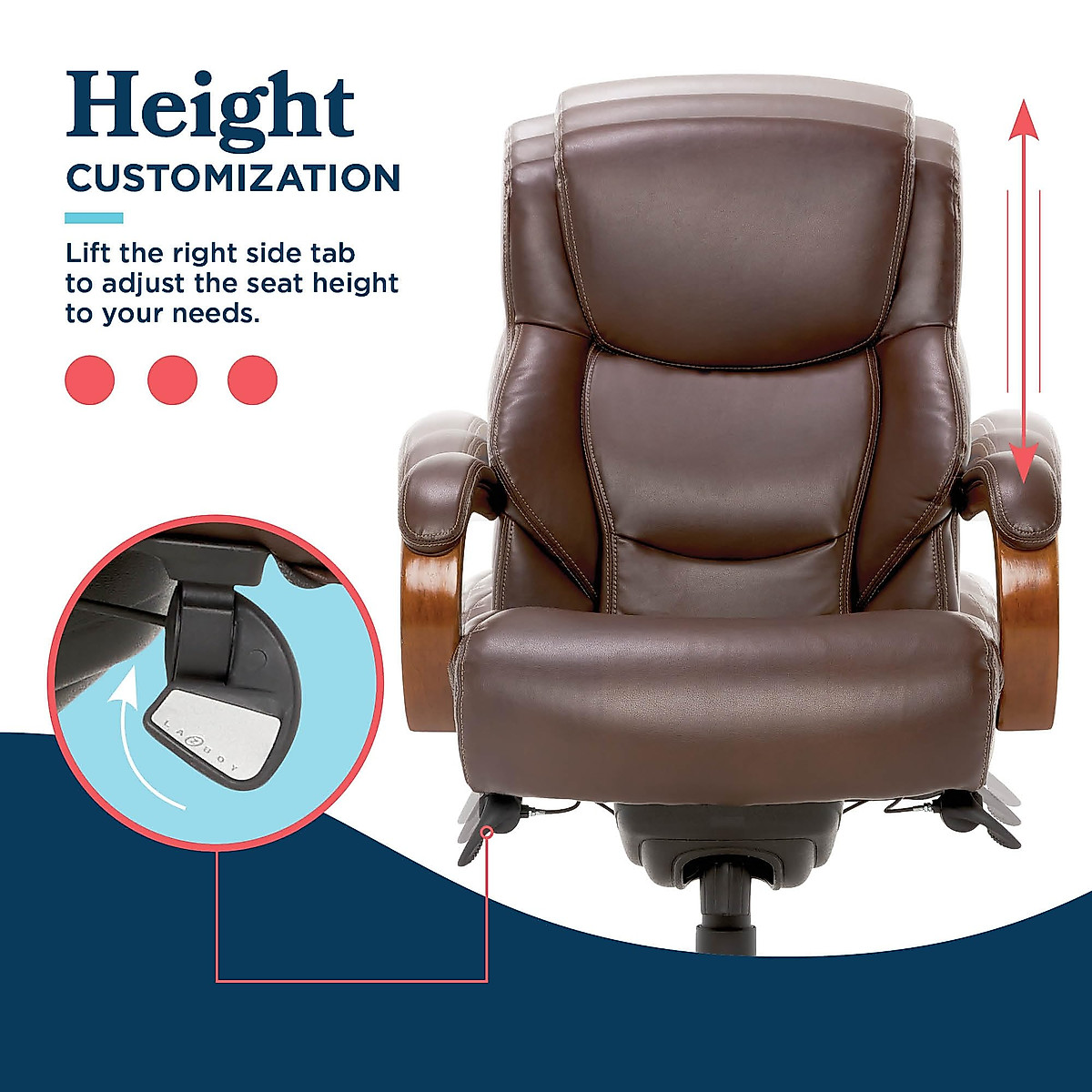 La-Z-Boy Delano Big & Tall Executive Office Chair | High Back Ergonomic Lumbar Support, Bonded Leather, Brown | 45833 model