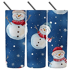 Medpol Christmas Snowman tumbler with lid and straw 20 oz insulated tumbler cups Christmas Snowman insulated travel coffee mugs for women cute sippy cups stainless insulated travel cups
