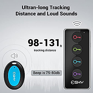 Key Finder, Esky Wireless RF Item Locator, 1 Transmitter with 4 Receivers, Item Tracker with 131ft Working Range and Led Flashlight Function, Key RF Locator, Pet Tracker Wallet Tracker