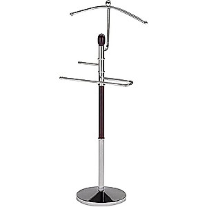 Pilaster Designs Modern Franky Suit & Tie Valet Stand Clothing Rack, Chrome Metal & Walnut Wood