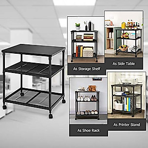 Tangkula 3-Tier Printer Stand Printer Cart, Multifunctional Utility Cart w/ Ample Storage Space, 360° Swivel Rolling & Lockable Wheels, Sturdy Iron Frame, Adjustable Heights, Organizer for Office