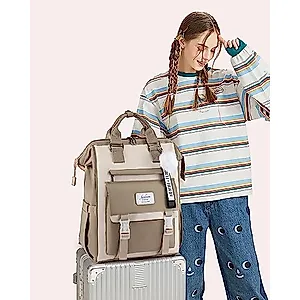 LOVEVOOK Laptop Backpack for Women,15.6 Inch College Backpack,Light Weight Travel Backpack Waterproof Casual Daypack Computer Backpack fits Travel Work Casual（Coffee&Beige）