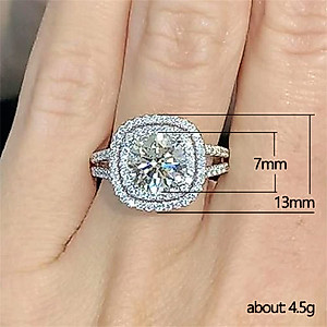 Fashion 925 Sterling Silver Womens Ring Shiny Full Diamond Princess Multilayer AAA Zircon Ring Two Row Dazzling Engagement Wedding Anniversary Ring Promise Cocktail Party Ring F065 (9)