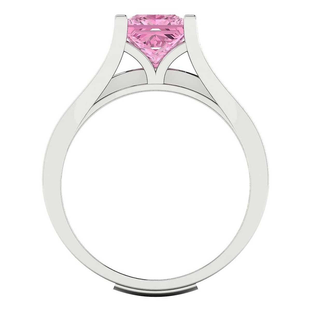 Clara Pucci 3.4ct Princess Cut Solitaire Pink Simulated Diamond Engagement Promise Anniversary Bridal Ring Band set 14k White Gold 7.5