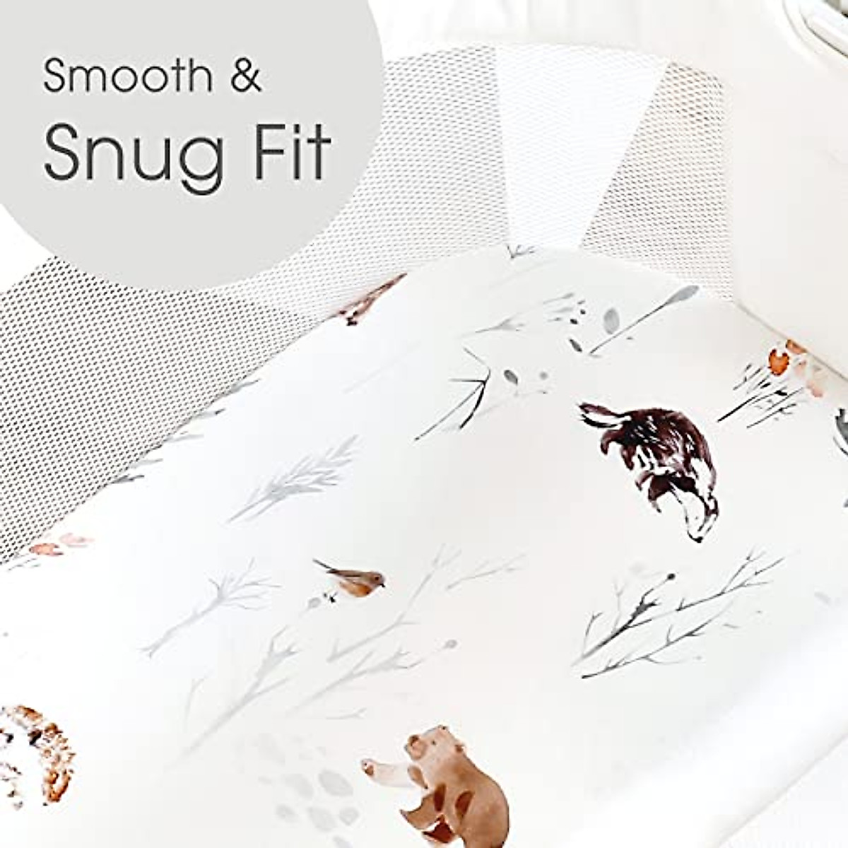 Stretch Ultra Soft Fitted Bassinet Sheet Set 2 Pack, Universal Fit for Bassinets Baby Cradle Moses Basket Oval Rectangle Mattress Safe and Snug, Stylish Pattren of Jungle Animals