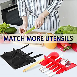 Sameme Silicone 2 in 1 Spoon Rest with Drip Pad for Multiple Utensils,Cooking Spoon Holder for Kitchen Stove Top Counter,Heat Resistant,Kitchen Utensil Holder for Spoons, Ladles, Tongs& More