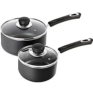 Utopia Kitchen Nonstick Saucepan Set - 1 Quart and 2 Quart Sauce Pan Set with Lid - Multipurpose Pots Set Use for Home Kitchen or Restaurant (Grey-Black)