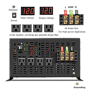 WZRELB 8000W 12V 120V Pure Sine Wave Power Inverter 4 AC Outlets Wired Remote Control,RV, Camping (RBH-800012WR)