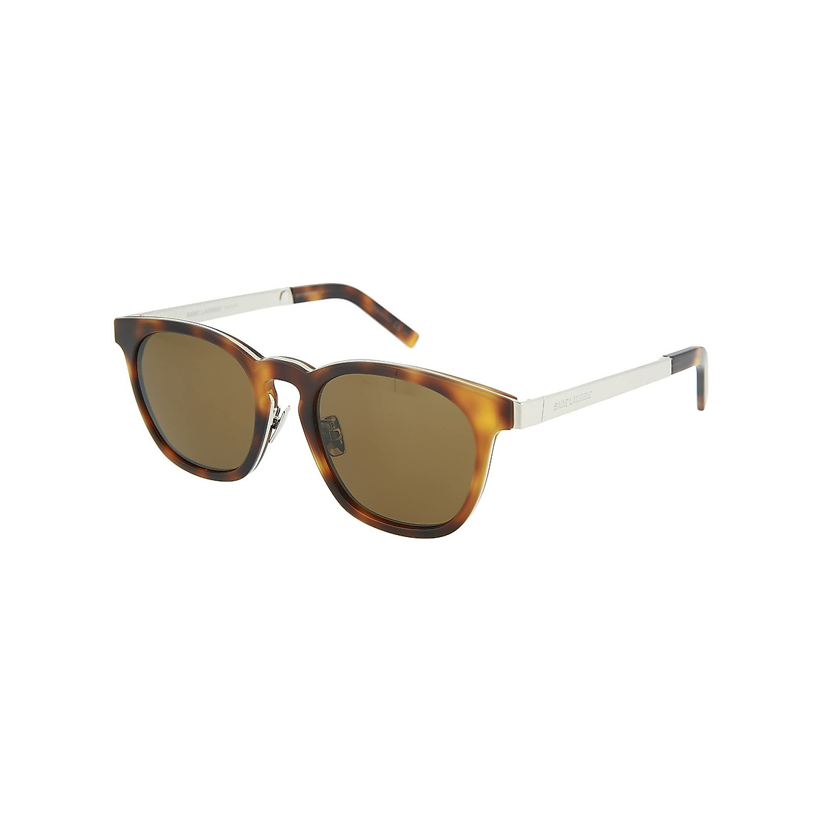 Saint Laurent Square/Rectangle Sunglasses Shiny Havana Shiny Silver Luxury Eyewear Made In Italy Acetate Frame Designer Fashion for Everyday Luxury