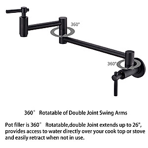 CAKIONG Matte Black Pot Filler Faucet Wall Mount Double Joint Swing Arm Folding Faucet Stretchable Brass Kitchen Faucet with Single Hole Two Handles
