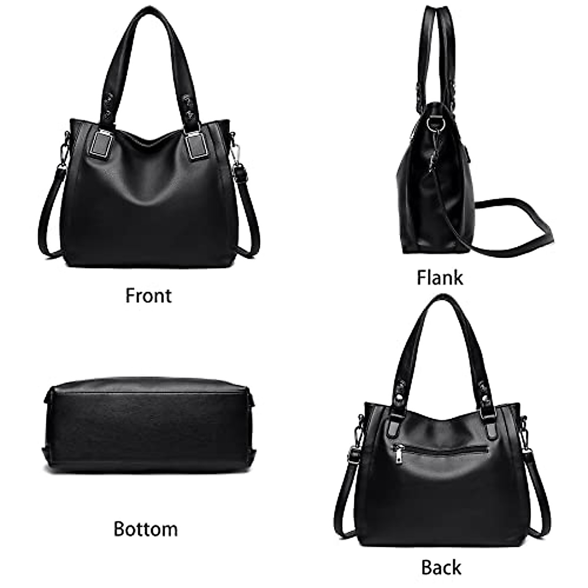 TarsaMult Hobo Bags for Women Soft Faux Leather Shoulder Crossbody Ladies Purses and Handbags Fashion Large Bucket Tote Bag(6071 Black)