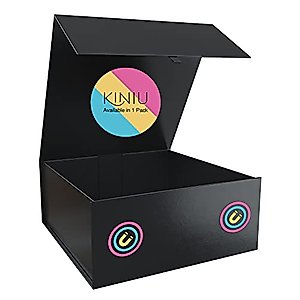 kiniu Black Gift Box with Lid 9.25x9.25x3.75 Inches - Square Collapsible Magnetic Closure Box for Gifts, Groomsman Box, Bridesmaid Proposal Boxes, Wedding, Birthday, Christmas (Black)