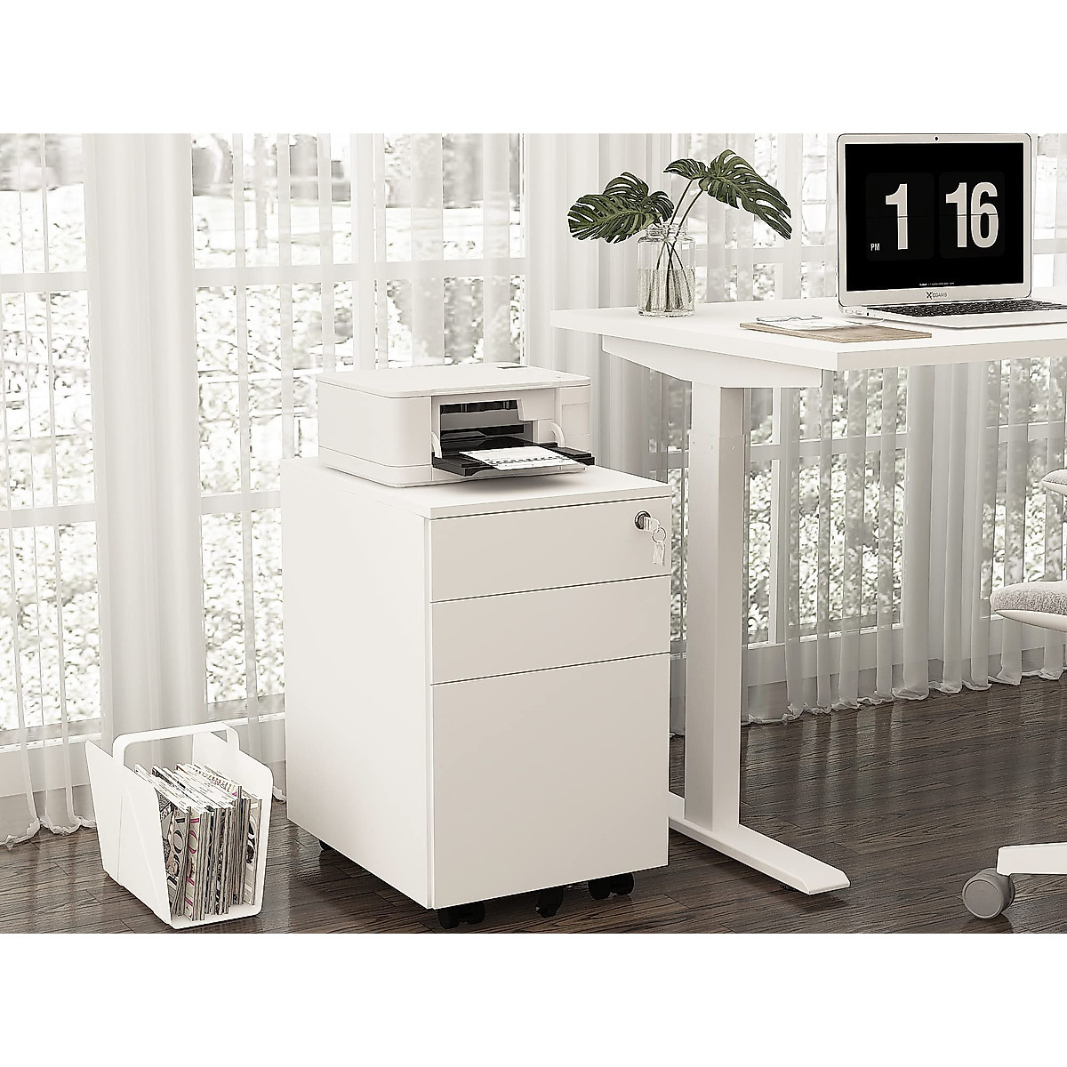 3 Drawer File Cabinet with Lock, Mobile Rolling File Cabinet, Under Desk File Cabinet Fully Assembled Except Casters, Metal Small Filing Cabinet for Home Office