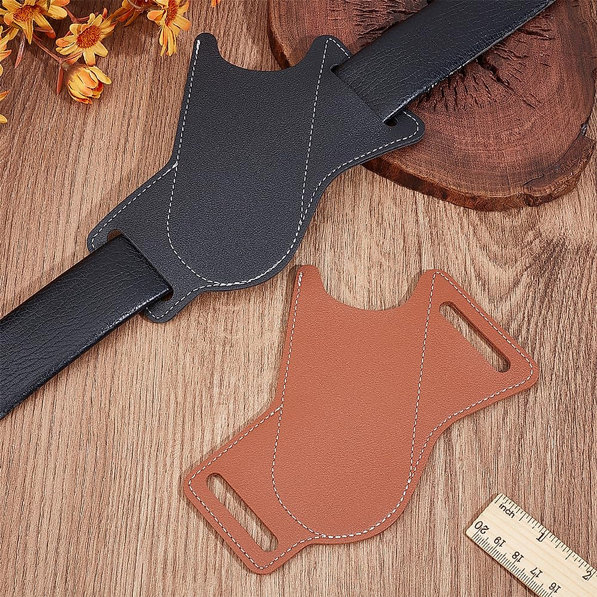 DELORIGIN 2pcs Leather Knife Sheath 2 Colors Belt Pocket Folding Knife Holder Belt Trapper Knife Carrier Pocket EDC Belt Knife Holster Open Top Knife Belt Sheath for Men Folding Knife Carrier Keys