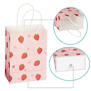 BaShiDer Strawberry Gift Bags 5.9x8.26x3.15-inch Strawberry Party Favor Bags 16Pcs Paper Bags with Handles for Party Favors(Strawberry-Pink)