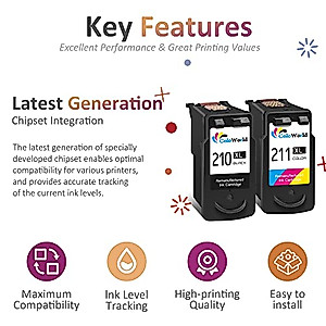 ColoWorld Remanufactured 210XL Ink Cartridge Combo Pack Replacement for Canon PG-210 XL 210XL CL-211 XL 211XL (1 Black + 1 Tri-Color) Used in PIXMA MP240 MP480 IP2702 MP495 MX410 MX340 Printer