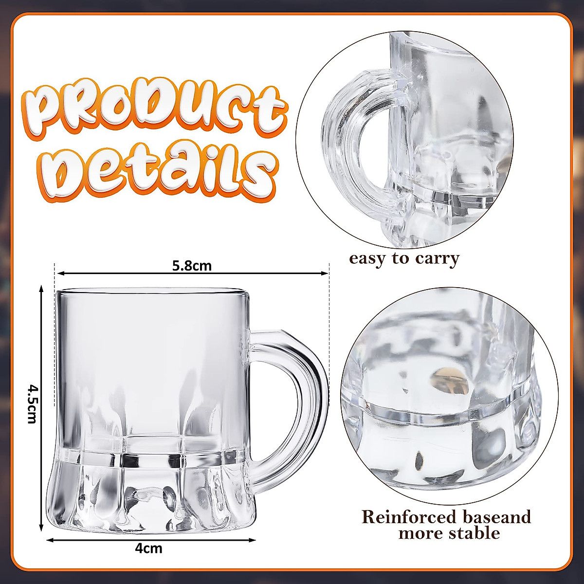 Meanplan Mini Beer Mugs Bulk Shot Glasses Beer Glasses Set 1oz Small Clear Beer Stein with Handles Mini Tasting Whiskey Cups for Drinking Beer Festival Birthday BBQ Bar Party(12 Pieces, Plastic)