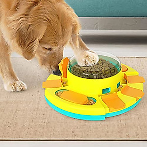 Dog Food/Treats Dispensing Container Toy | Interactive Pet Toy | Slower Feeder with Press Button, Blue