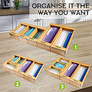 Barrenwood Ziplock Bag Organizer for Drawer - Bamboo Ziplock Bag Storage Organizer, Sandwich Bag Organizer Compatible with Ziploc, Solimo, Glad, Hefty for Gallon, Quart, Sandwich and Snack Size Bag (5 Packs)