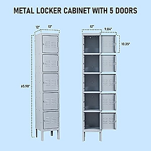 MIIIKO Metal Locker Cabinet with 5 Doors, Steel Lockers for Employees, 5 Tier Shelf Locker Organizer for School Gym Home Office