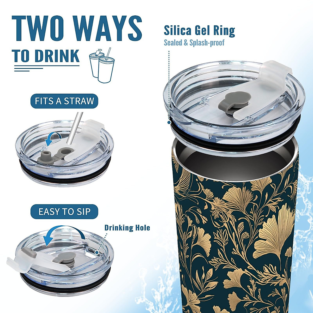 QWEUIOP 20oz Insulated Travel Coffee Mug Golden Ginkgo And Palm Stainless Steel Tumbler with Lid Double Wall Vacuum Coffee Cup For Hot and Cold Drinks14562