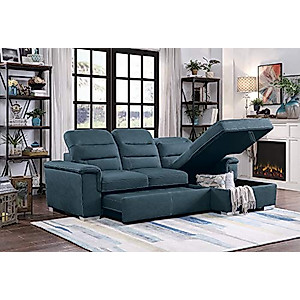 Homelegance Sleeper Sectional Sofa with Storage, Blue