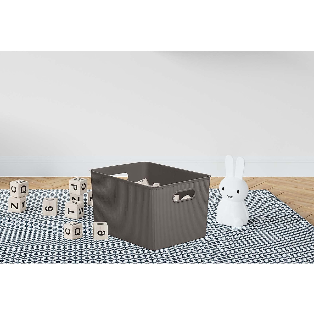 Superio Ribbed Collection - Decorative Plastic Lidded Home Storage Bins Organizer Baskets, X-Large Brown (2 Pack - 22 Liter) Stackable Container Box, for Organizing Closet Shelves Drawer Shelf