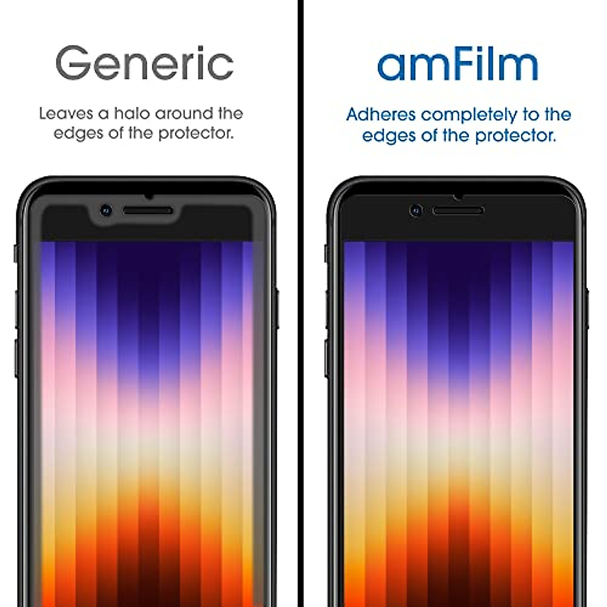 amFilm Screen Protector Compatible with iPhone SE 2 (2020 2nd)/ SE 3 (2022 3rd) Generation Tempered Glass, iPhone 8, 7, 6S, 6 (4.7") Halo Free Glass Screen Protector, 2 Pack