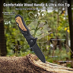 Krezy Case Best Pocket Knife for Dad, Pocket Knife for Daily Use, Engraved Pocket Knife W/Wood Handle and Box for Dad, Fathers Day Idea