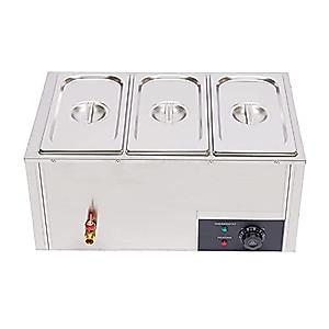 3-Pan Electric Commercial Food Warmer Steamer, 110V 850W Stainless Steel Bain-Marie Buffet Countertop Buffet Steamer Steam Table Wet Heat (3-pan)
