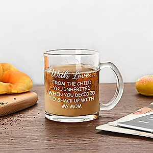 Waipfaru Funny Dad Stepdad Glass Coffee Mugs, With Love from the Child You Inherited Clear Coffee Mugs Cups with Handle, Christmas Father’ s Day Gifts for Stepdad Stepfather from Stepdaughter Stepsons