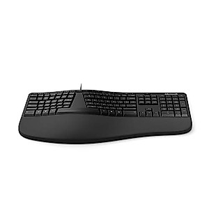 Microsoft Ergonomic Desktop - Black - Wired, Comfortable, Ergonomic Keyboard and Mouse Combo, with Cushioned Wrist and Palm Support. Split Keyboard. Dedicated Office Key.